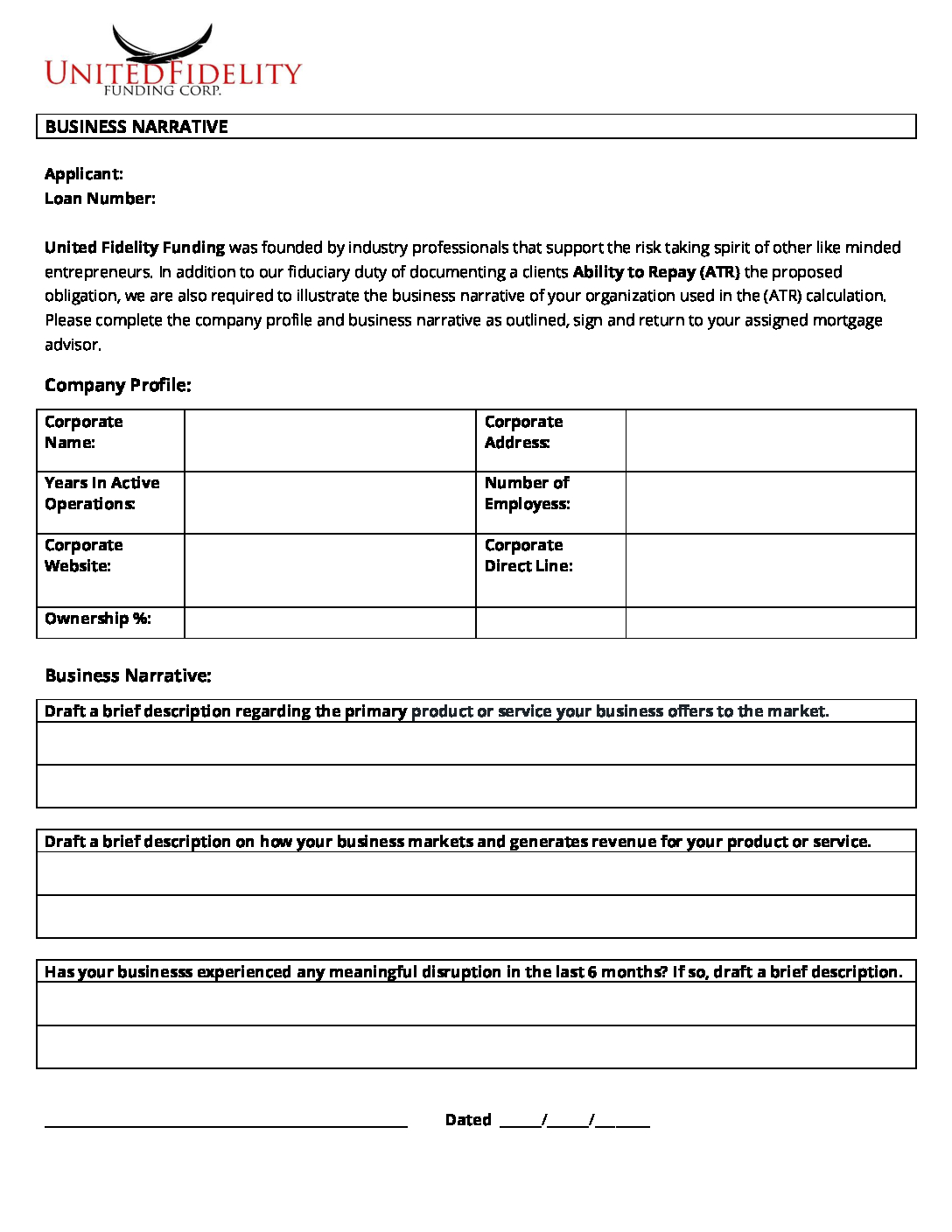 NonQM - BusinessNarrativeForm - UFF West Funding Corp